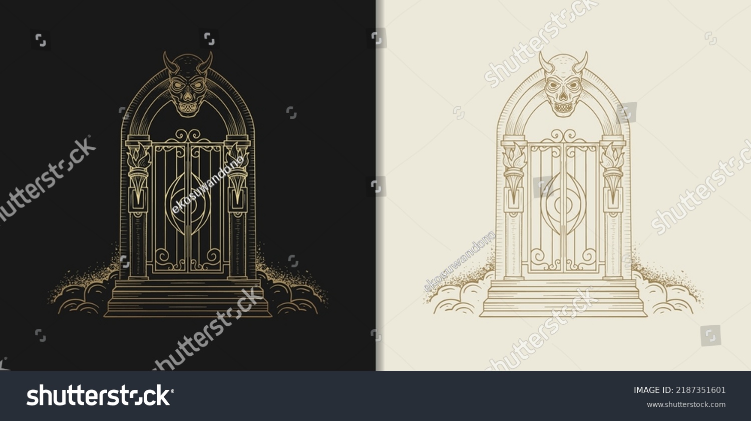 The gates of the cursed devil's lair. Vector - Royalty Free Stock ...
