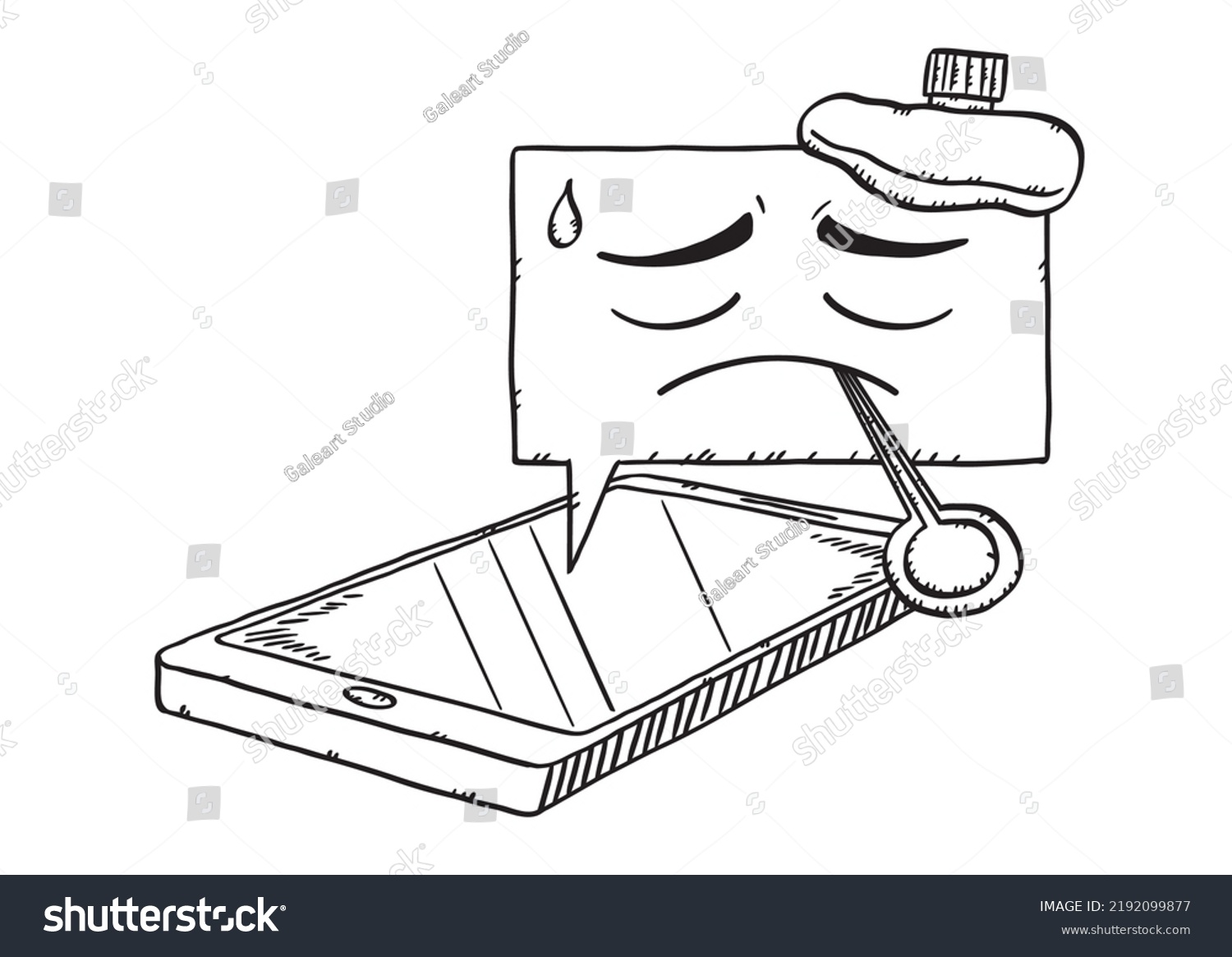 Black and white doodle illustration of sick - Royalty Free Stock Vector ...