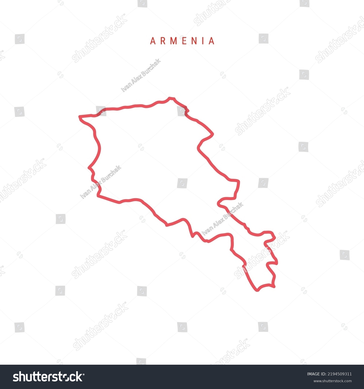 Armenia editable outline map. Armenian red - Royalty Free Stock Vector ...