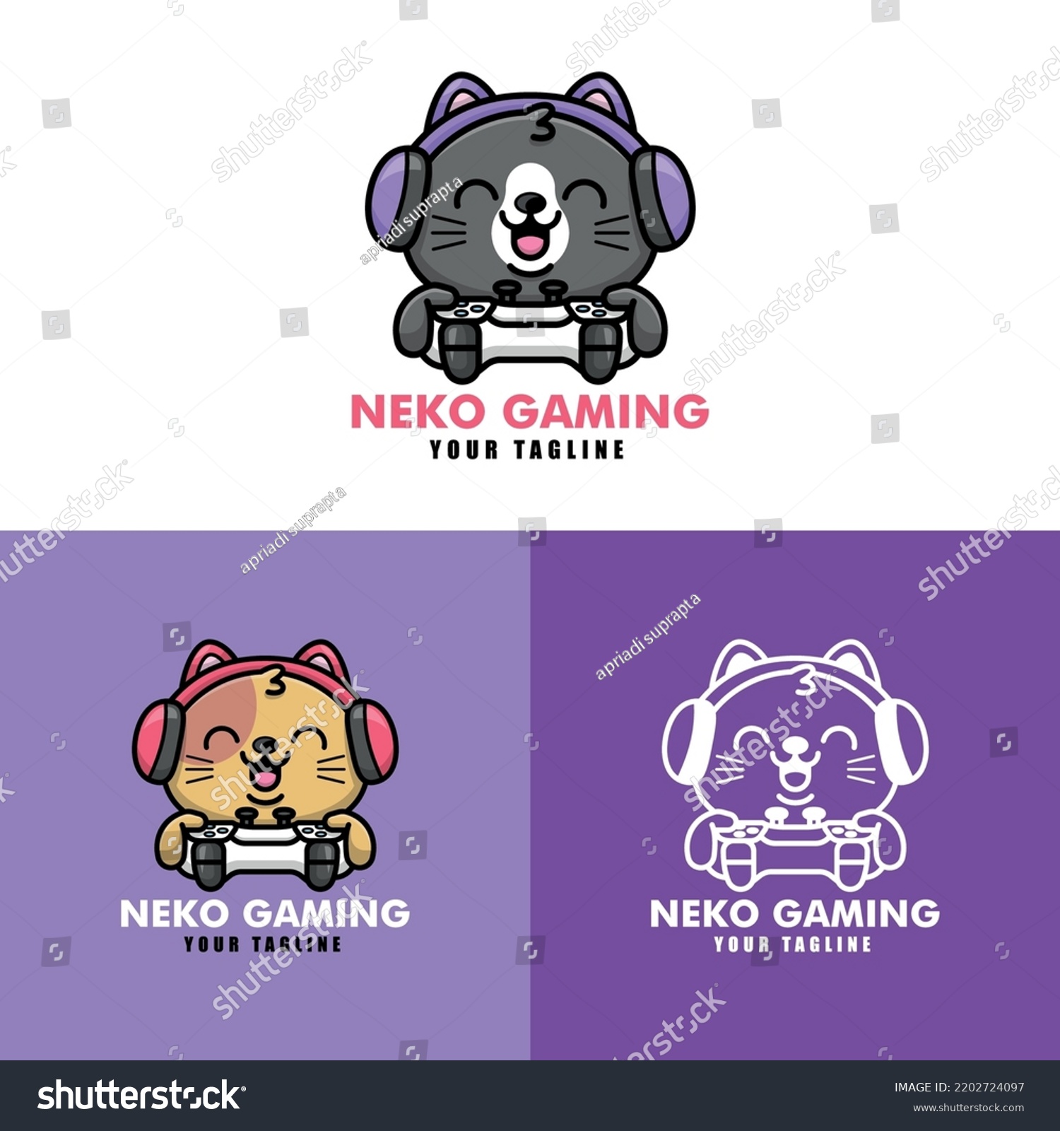 Cute Gamer Cat Logo Collection Set Royalty Free Stock Vector