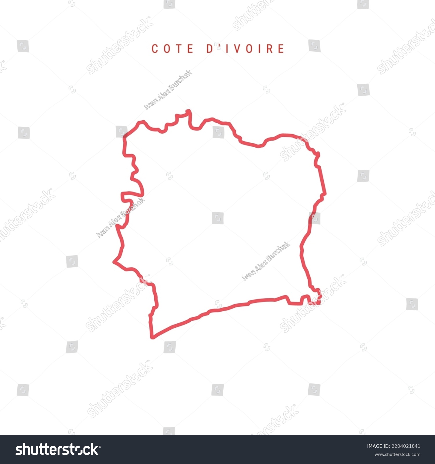 Cote D Ivoire Editable Outline Map Ivory Coast Royalty Free Stock
