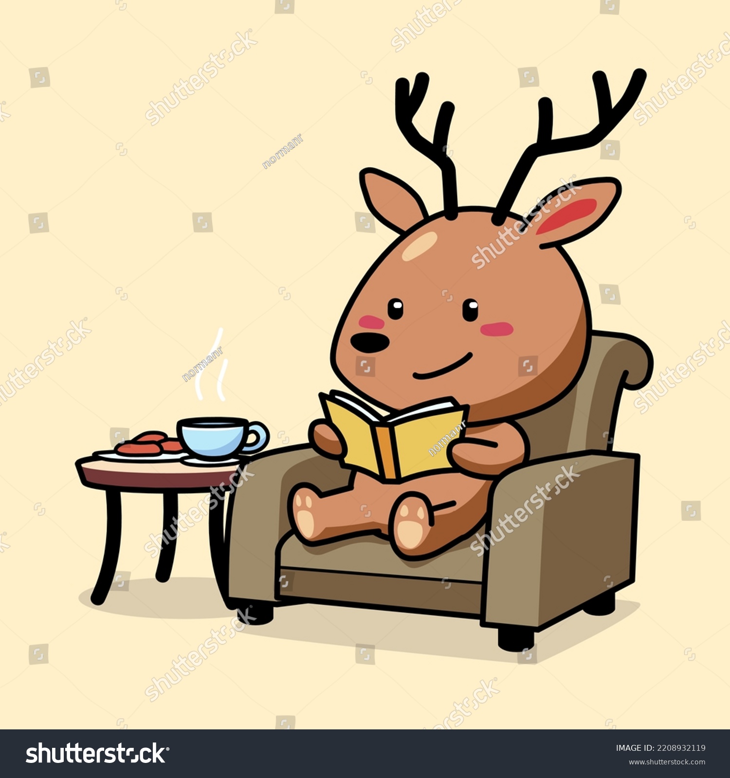 Cartoon Illustration Of Cute Deer Sitting In The Royalty Free Stock Vector 2208932119