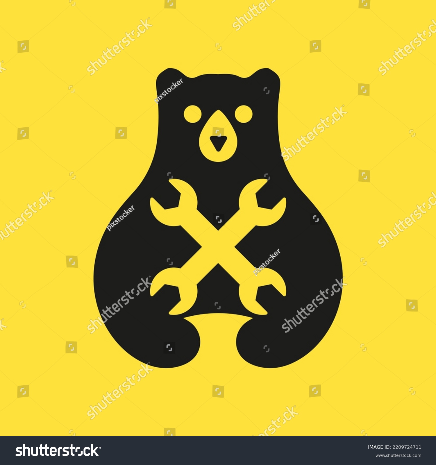 Bear Wrench Logo Negative Space Vector Template Royalty Free Stock