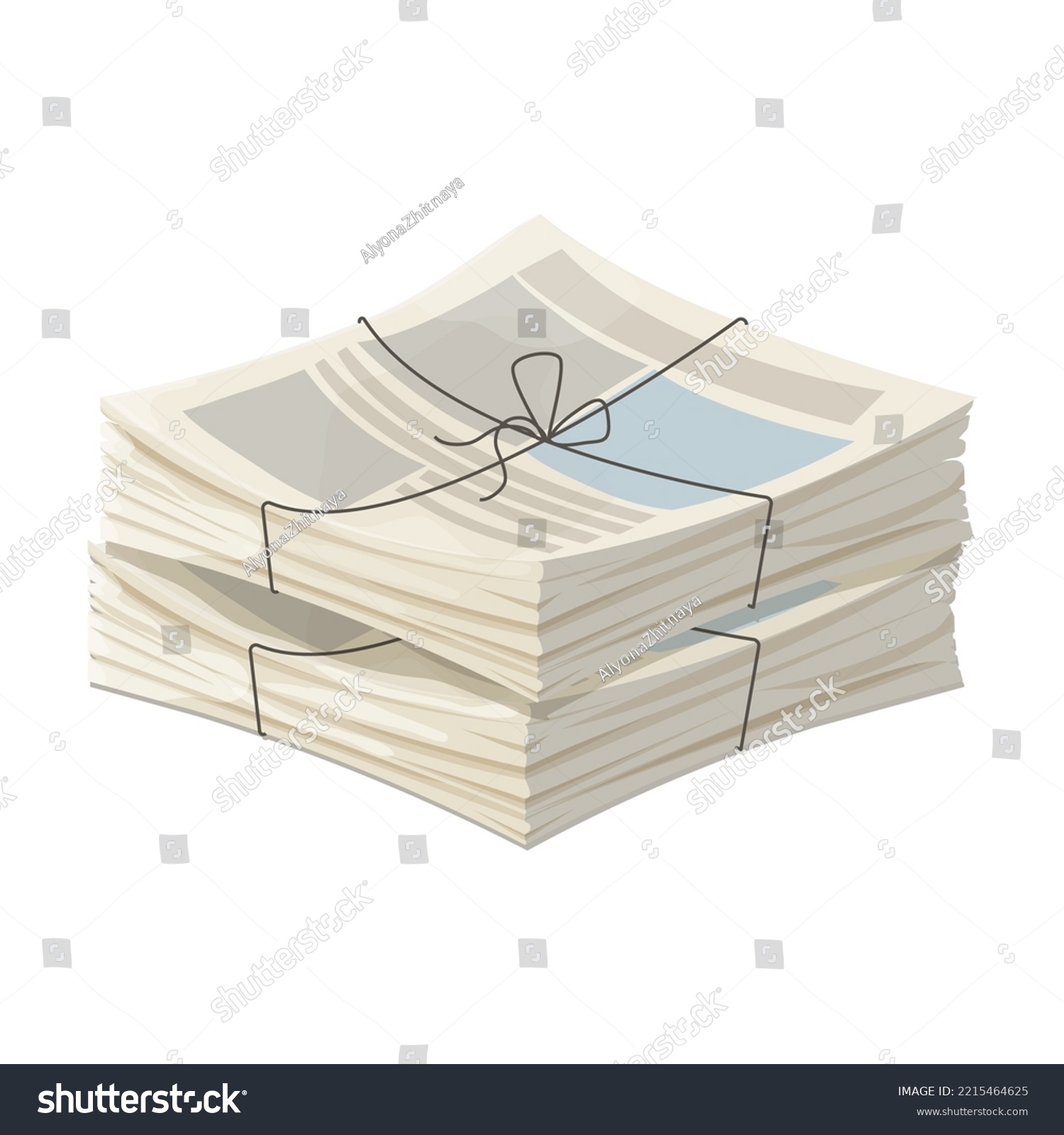 Newspaper pile, stack of magazine with rope in - Royalty Free Stock ...