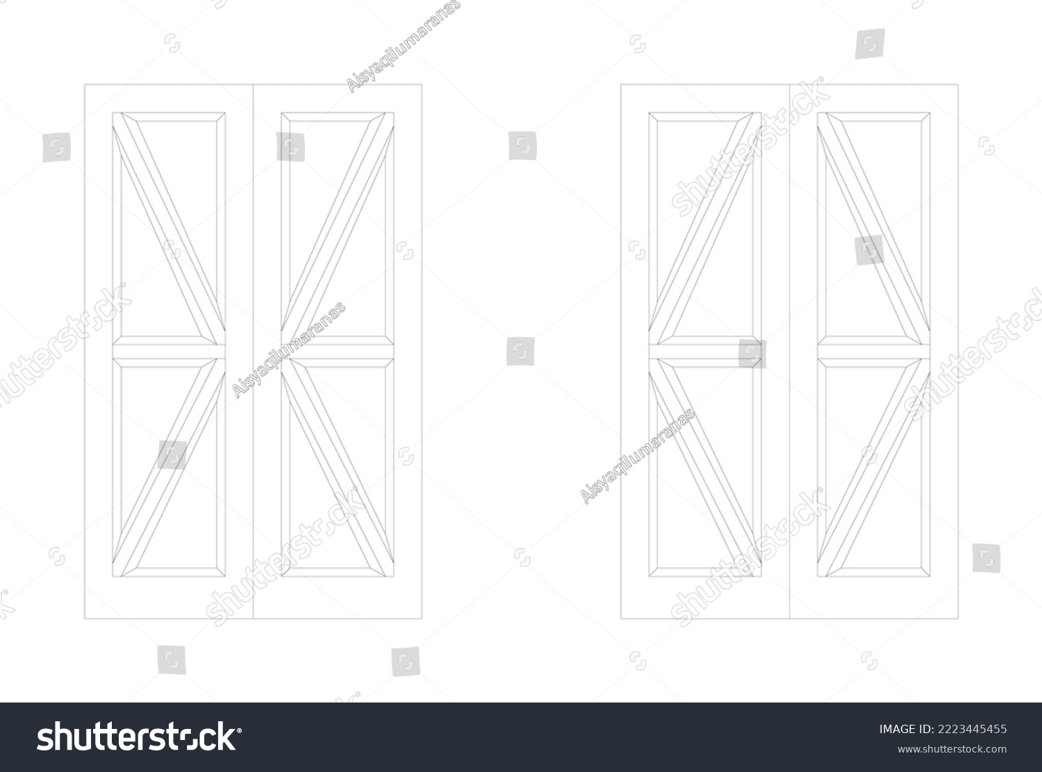 Decorative timber door drawing in 2D and in - Royalty Free Stock Vector ...