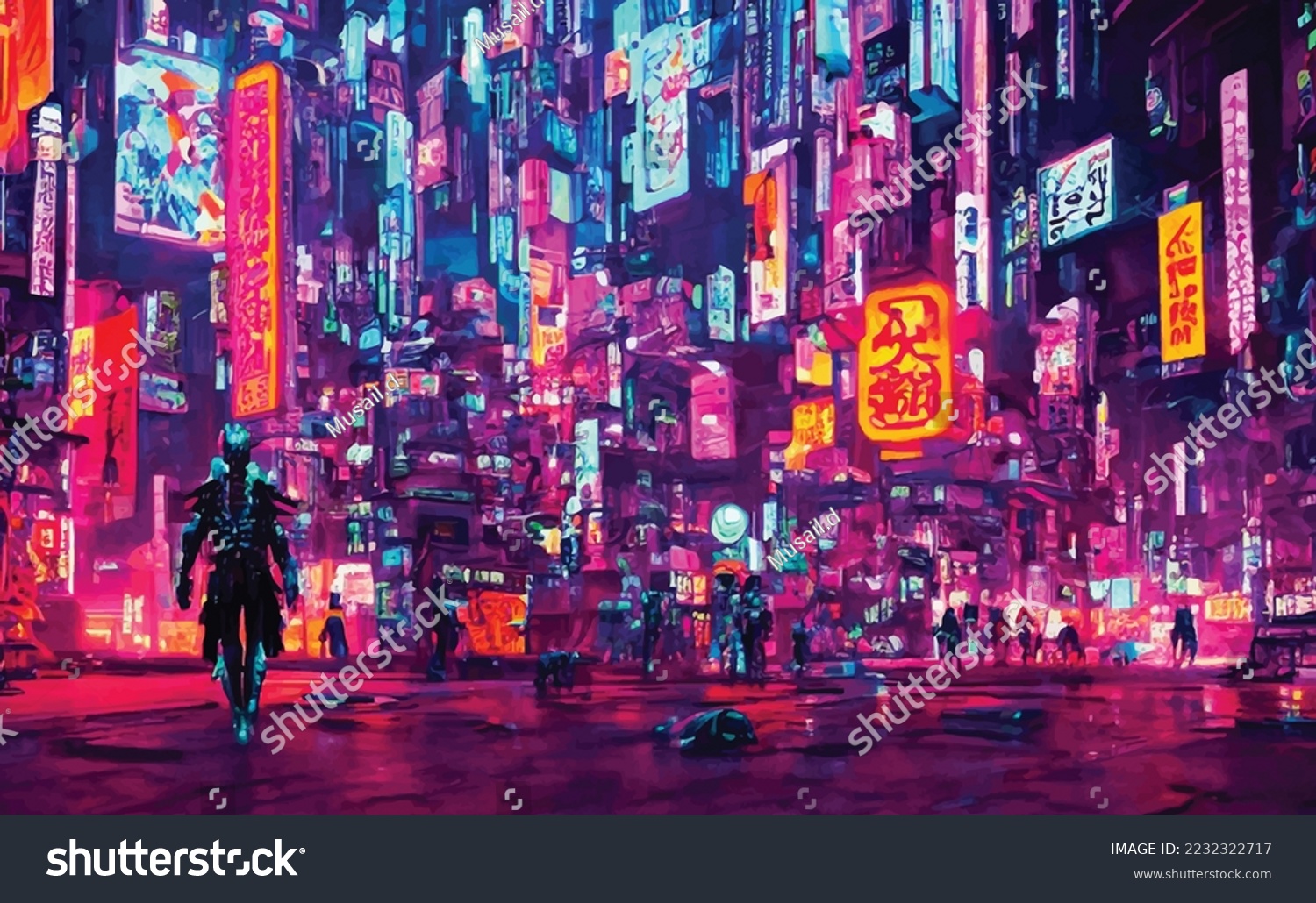 Cyberpunk Neon City Night Futuristic City Scene Royalty Free Stock