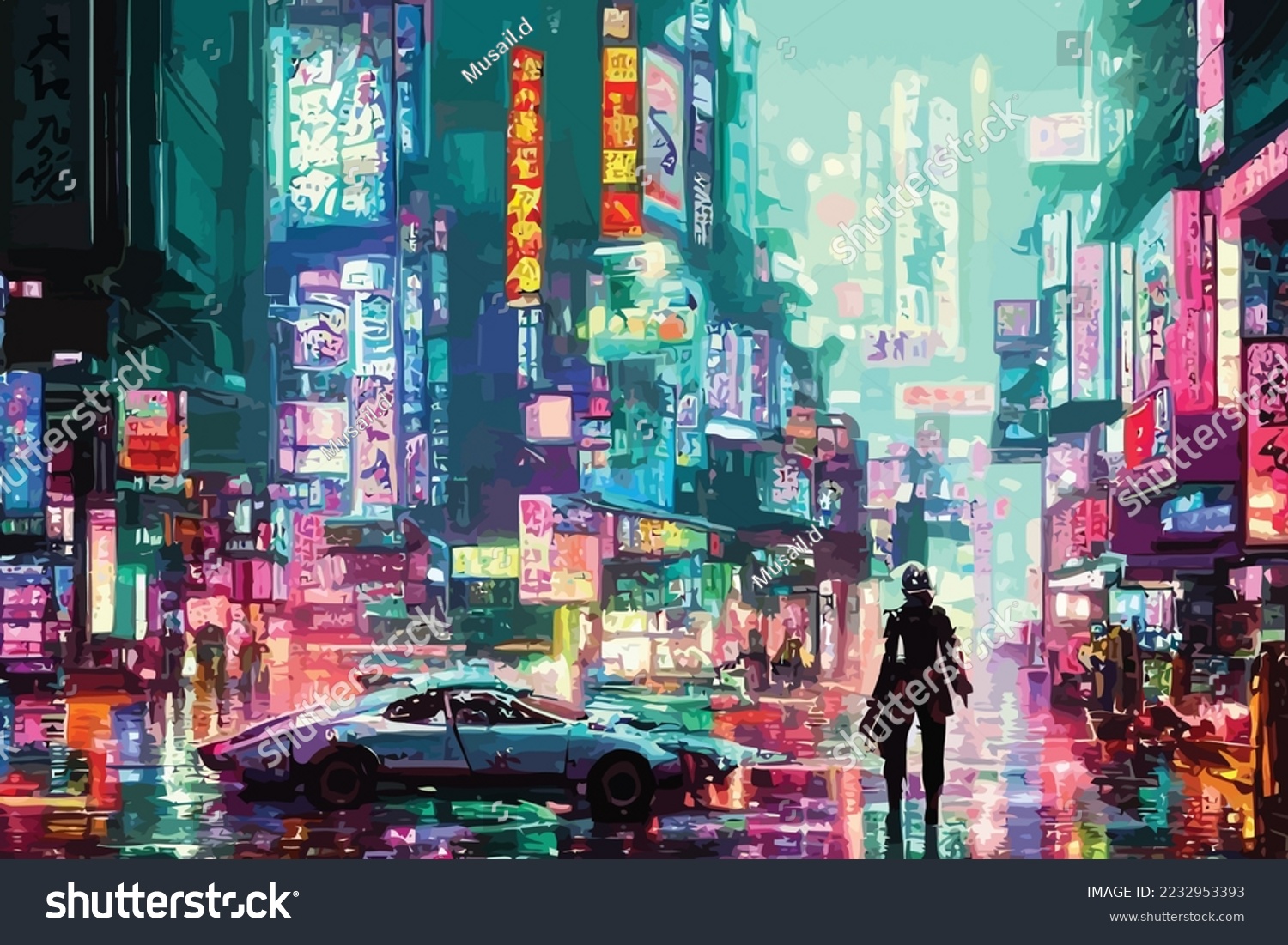 Cyberpunk Neon City Night Futuristic City Scene Royalty Free Stock