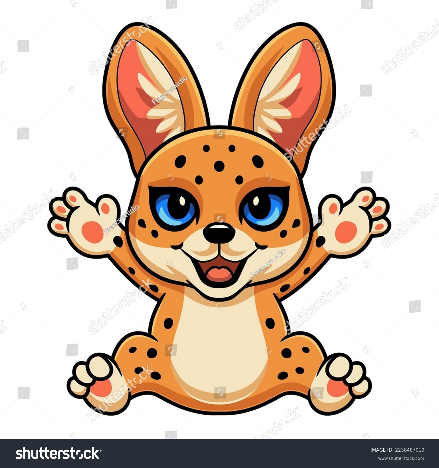 Cute Serval Cat Cartoon Sitting Royalty Free Stock Vector 2238487919