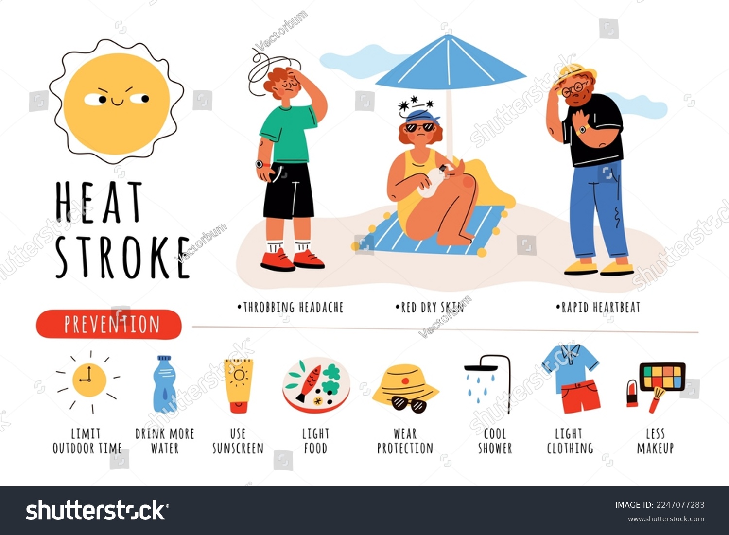 Heat stroke symptoms. Sun tired people. - Royalty Free Stock Vector ...