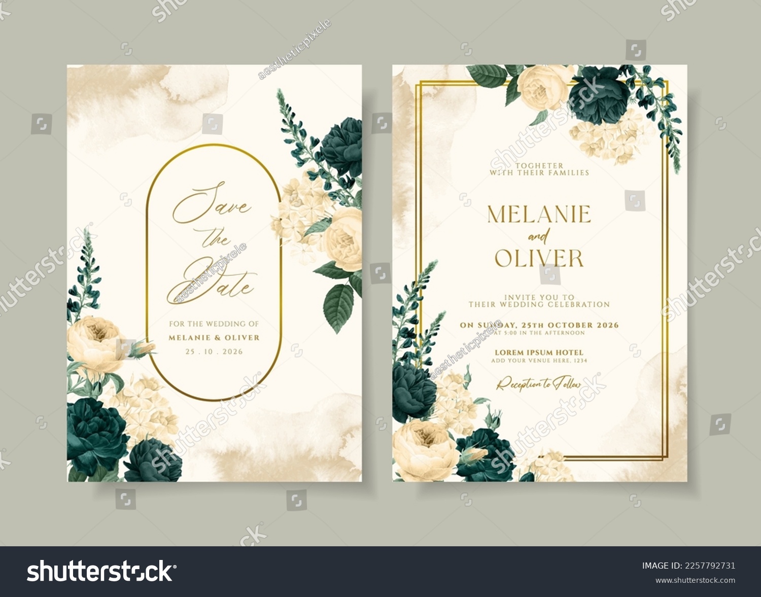 Wedding Invitation Template Set With Emerald Royalty Free Stock