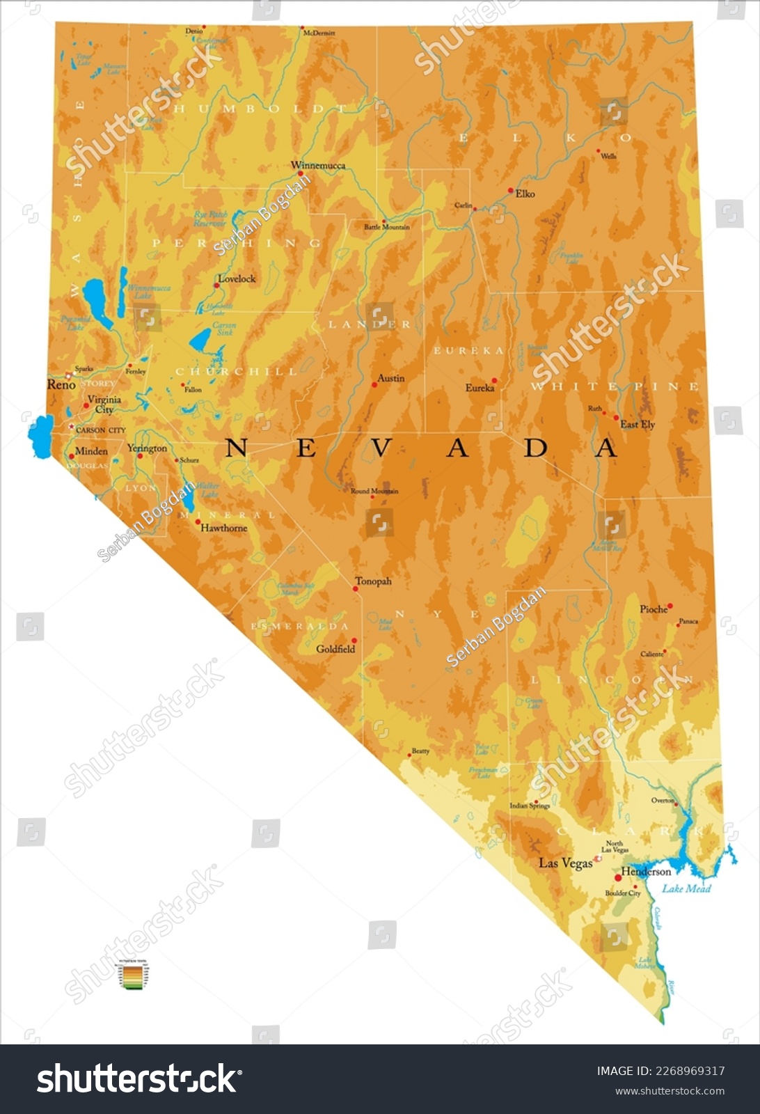 Nevada physical map