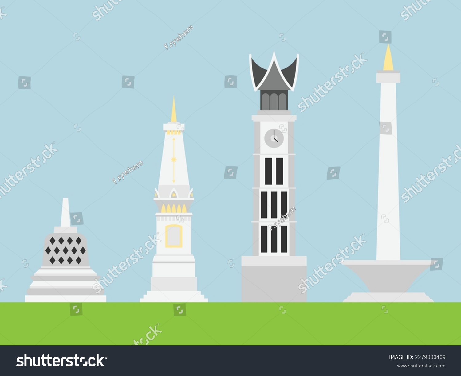 illustrations of iconic buildings from Indonesia - Royalty Free Stock ...