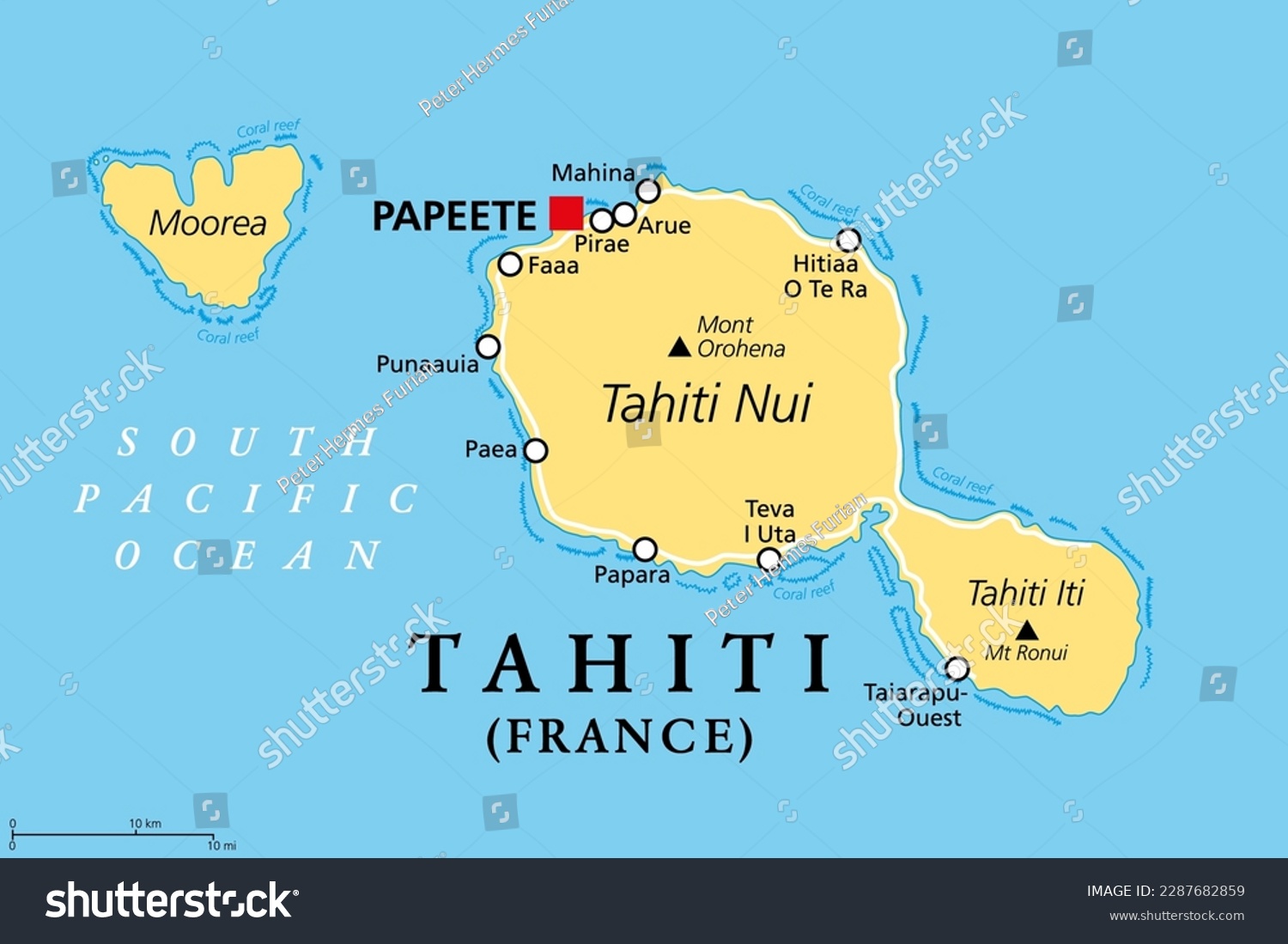 Tahiti, French Polynesia, political map. Largest - Royalty Free Stock ... Tahiti, French Polynesia, political map. Largest - Royalty Free Stock ...