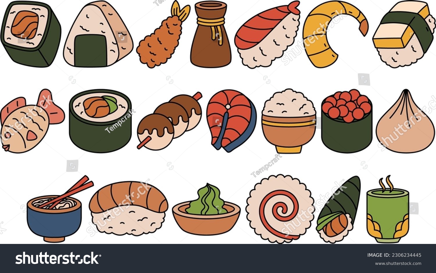 Japanese Food Related Illustration Set Bundle - Royalty Free Stock ...