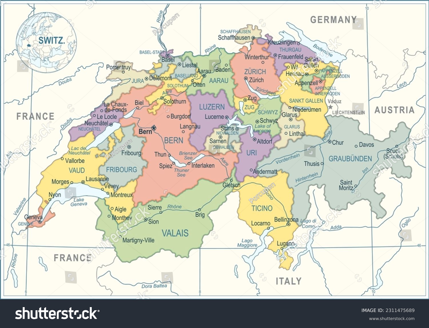 Switzerland Map - highly detailed vector - Royalty Free Stock Vector ... Switzerland Map - highly detailed vector - Royalty Free Stock Vector ...