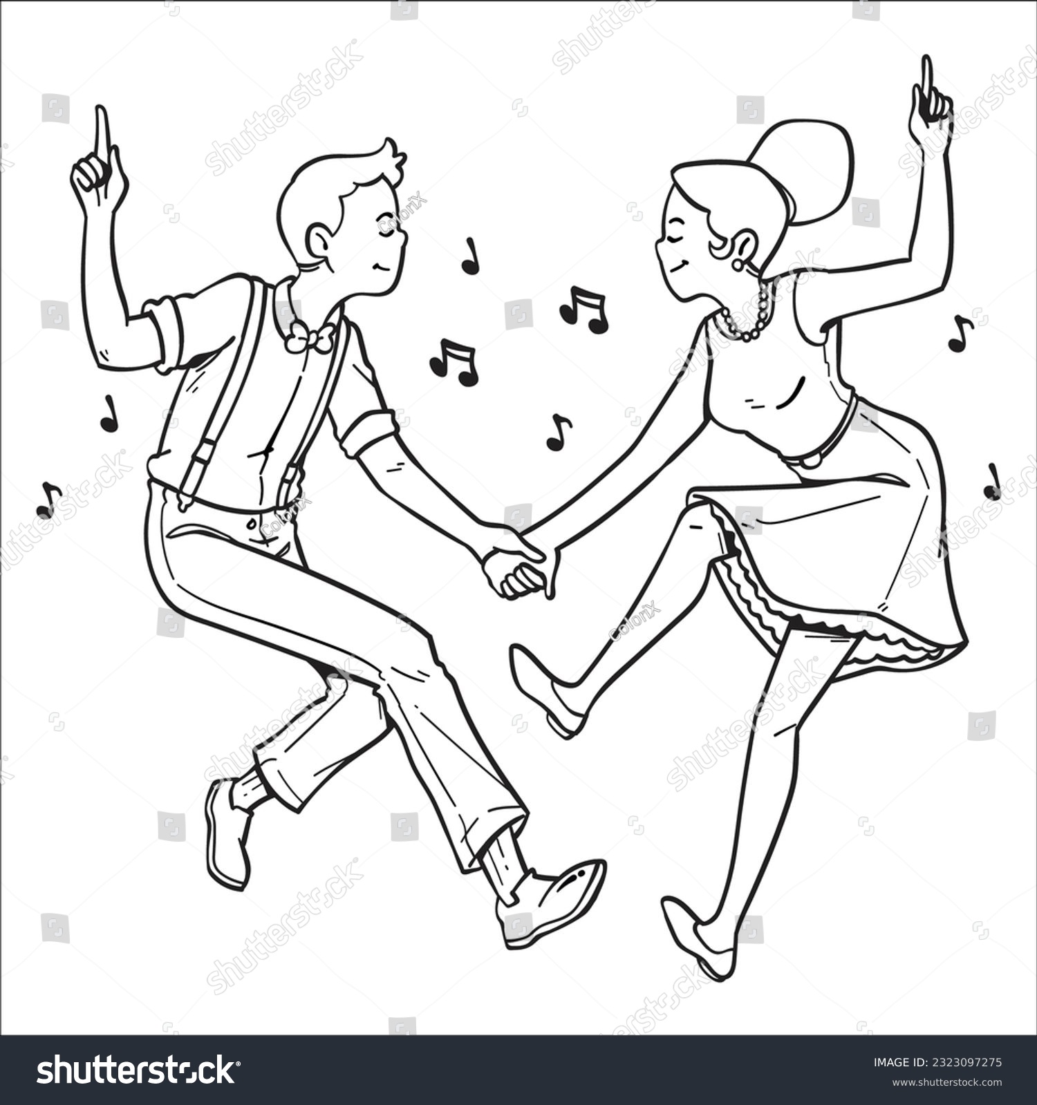 Dancing couple retro style coloring page for - Royalty Free Stock ...