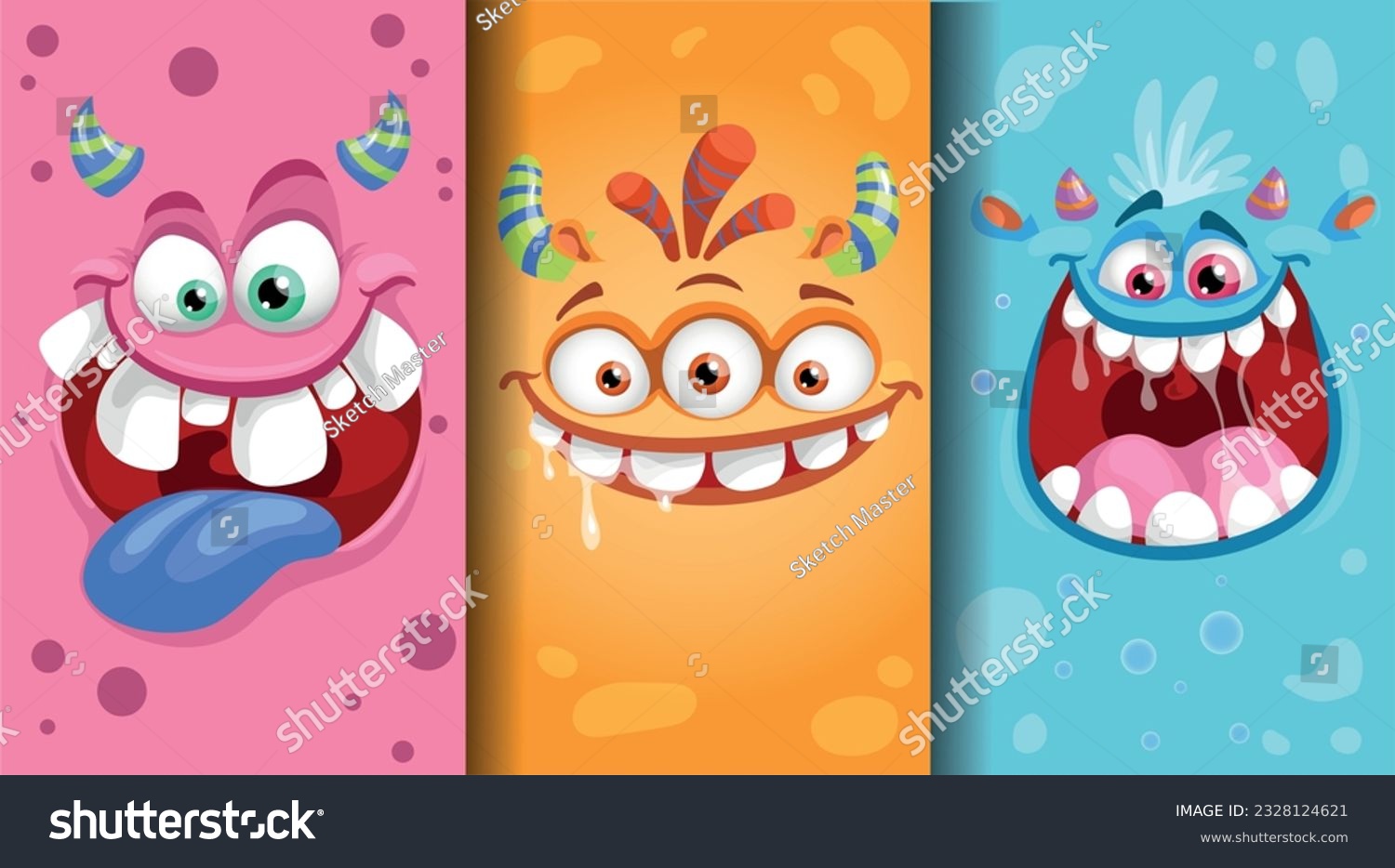 Cartoon Monster Emotions Faces Set Cute Monster Royalty Free Stock
