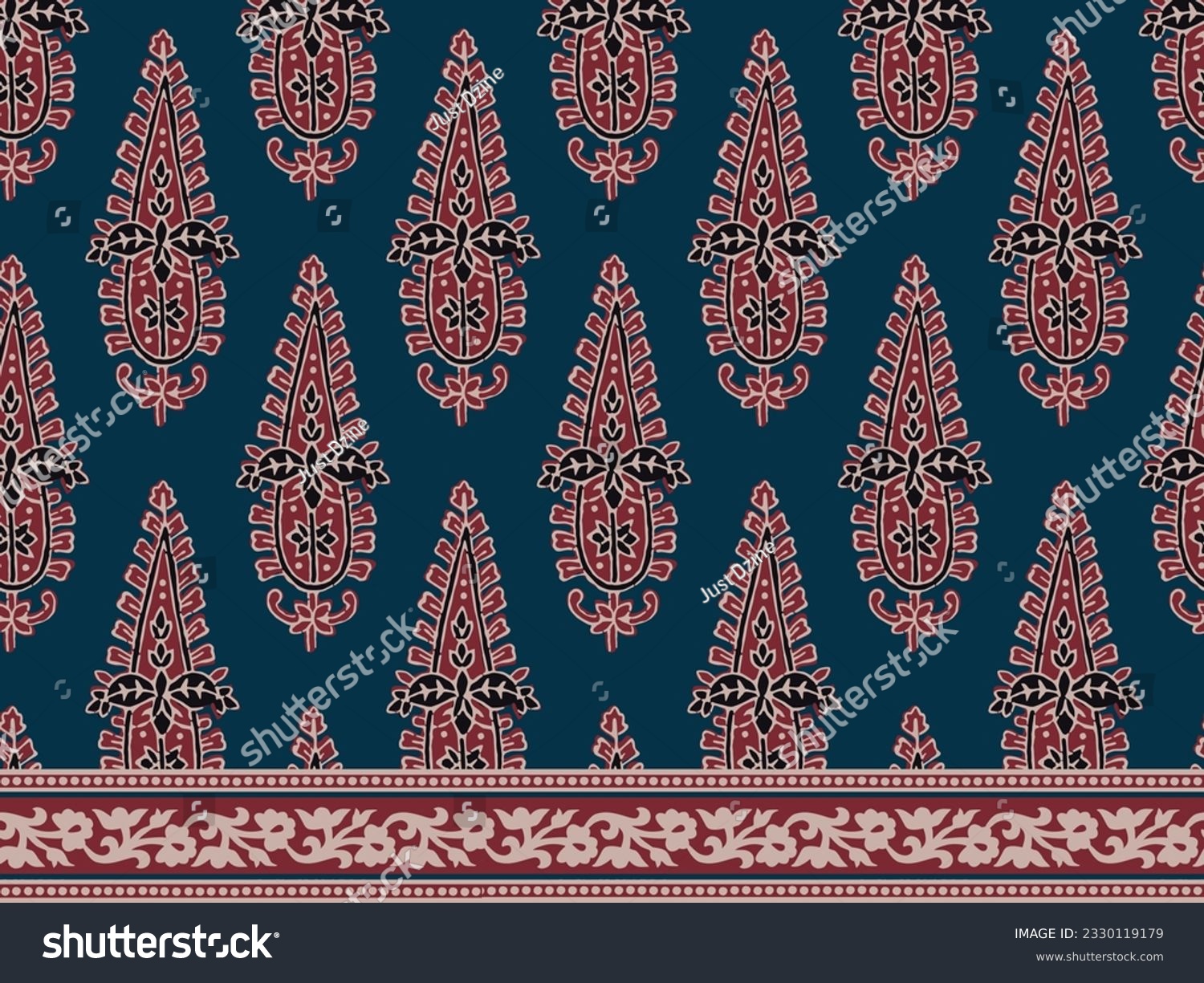 HAND DRAWN PAISLEY PATTERN WITH BORDER AJRAKH - Royalty Free Stock ...