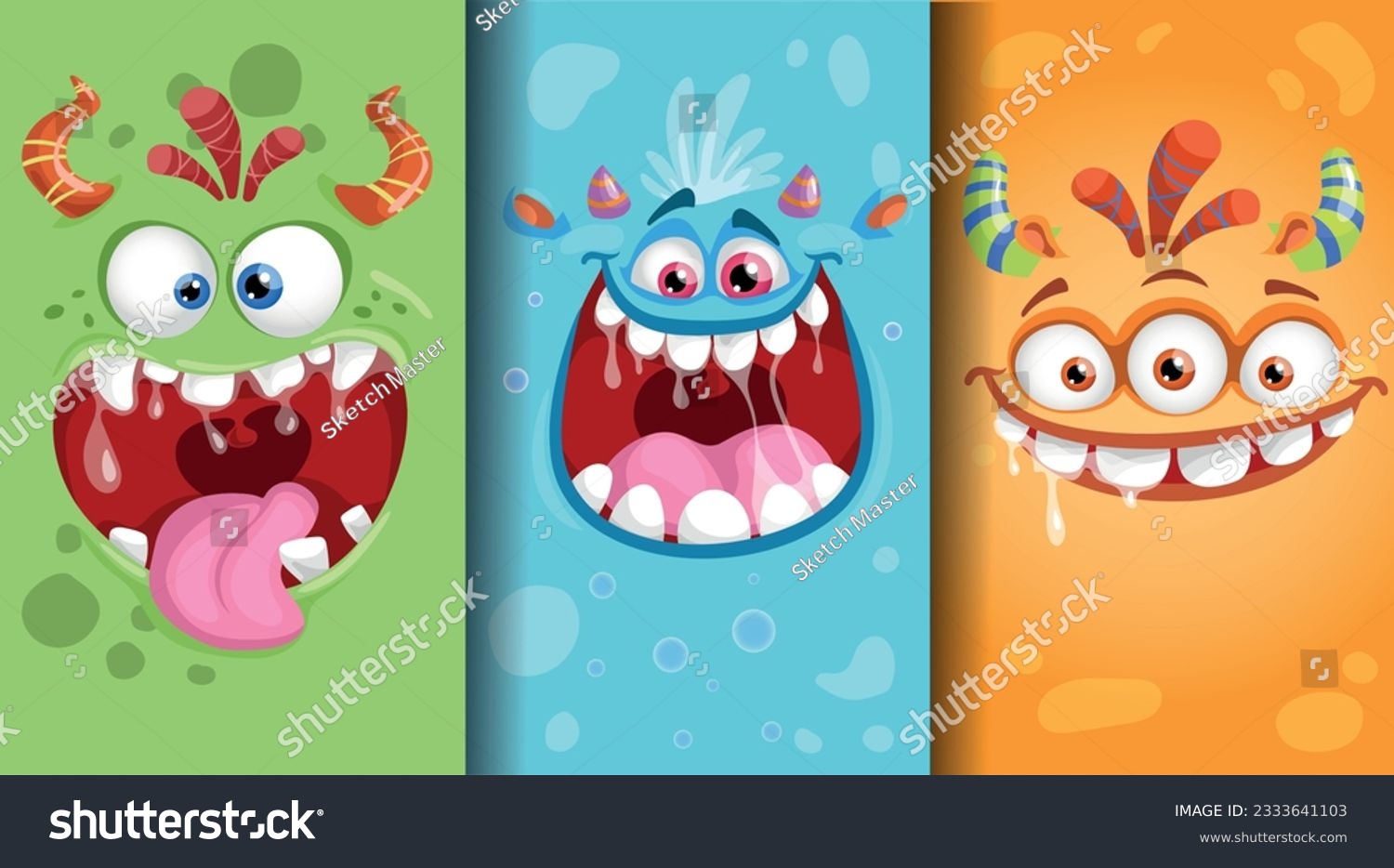 Cartoon Monster Emotions Faces Set Cute Monster Royalty Free Stock