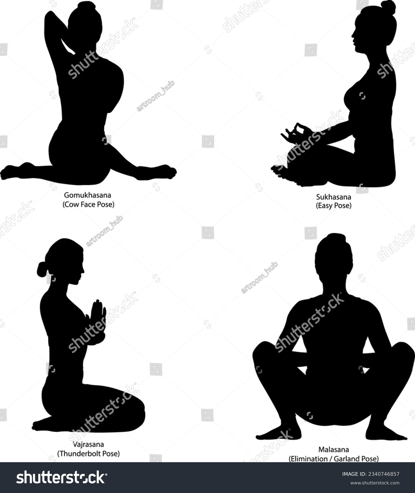 Female Sitting Yoga Poses Silhouette Vector Royalty Free Stock