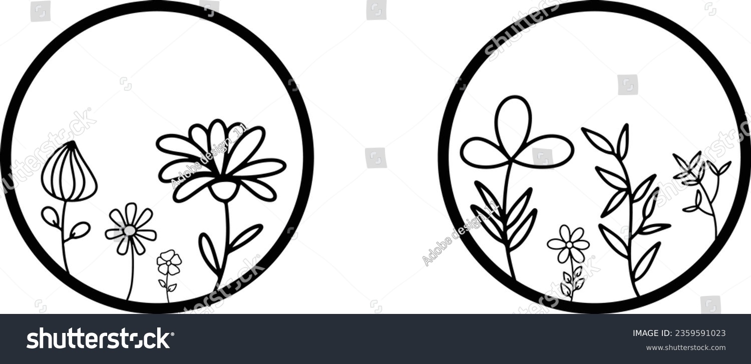 Flower Circle Svg, Floral Sign SVG, Wildflower - Royalty Free Stock ...