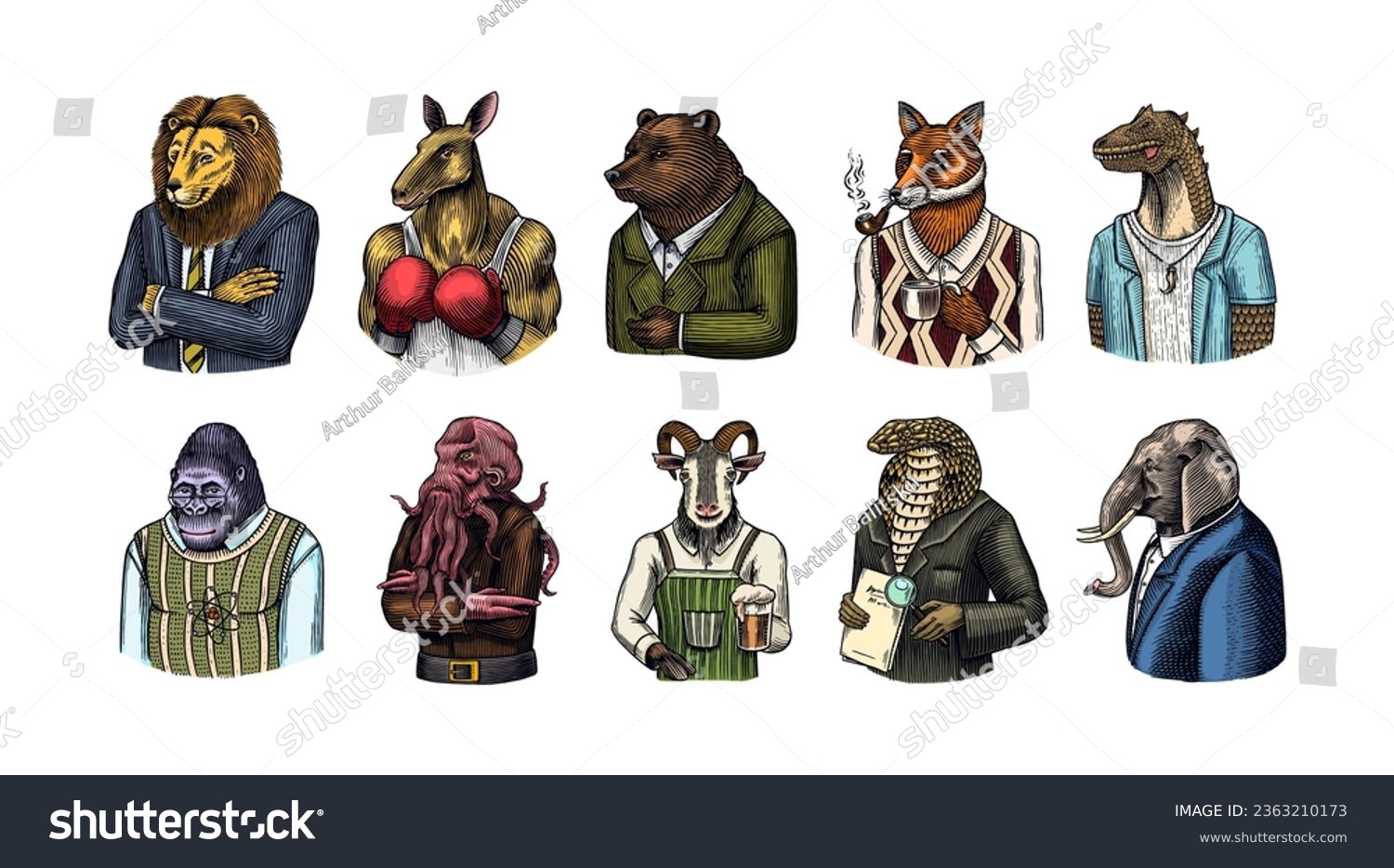 Grizzly Bear, Octopus, t-rex dinosaur, Elephant, - Royalty Free Stock ...