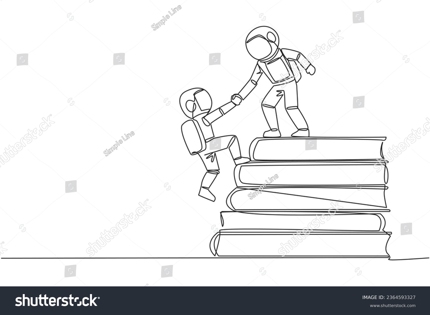 Single one line drawing astronaut help partner - Royalty Free Stock ...