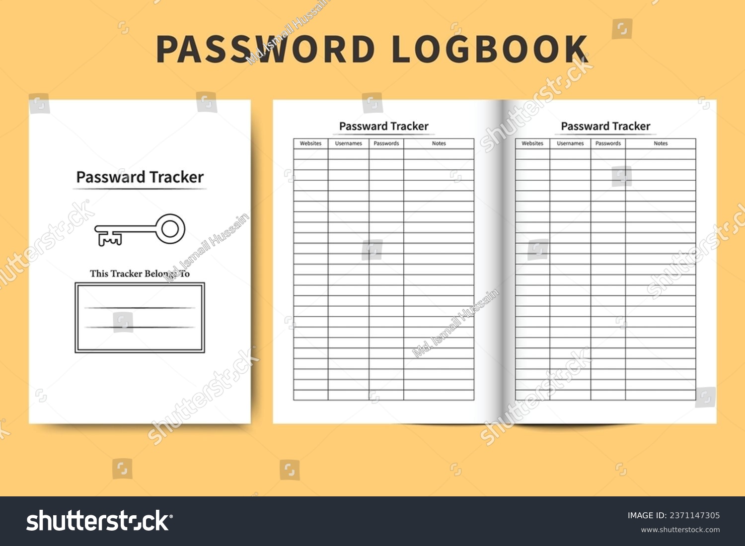 Password Log Book Template Design For Websites Royalty Free Stock