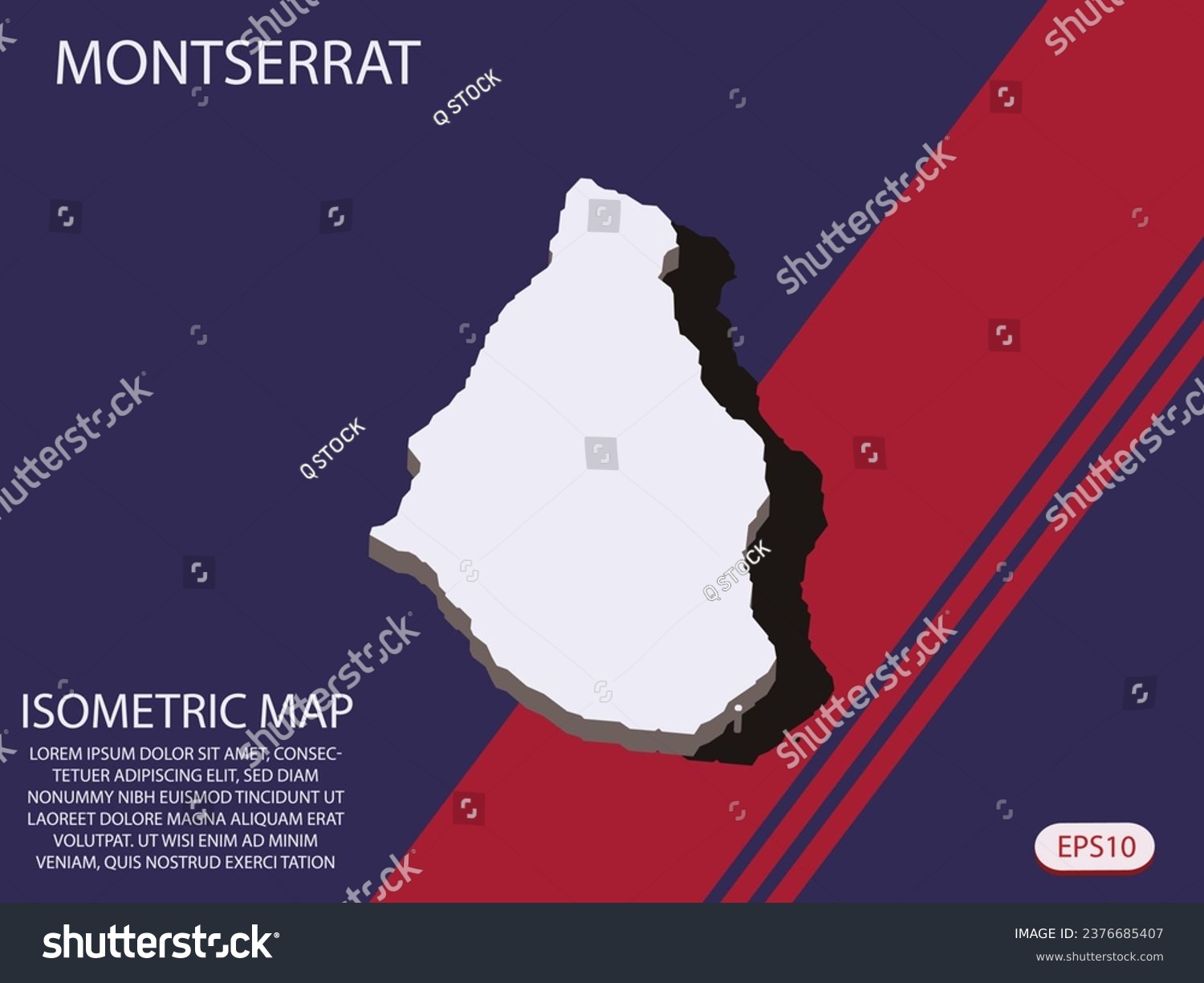 White isometric map of Montserrat elements Blue - Royalty Free Stock ...