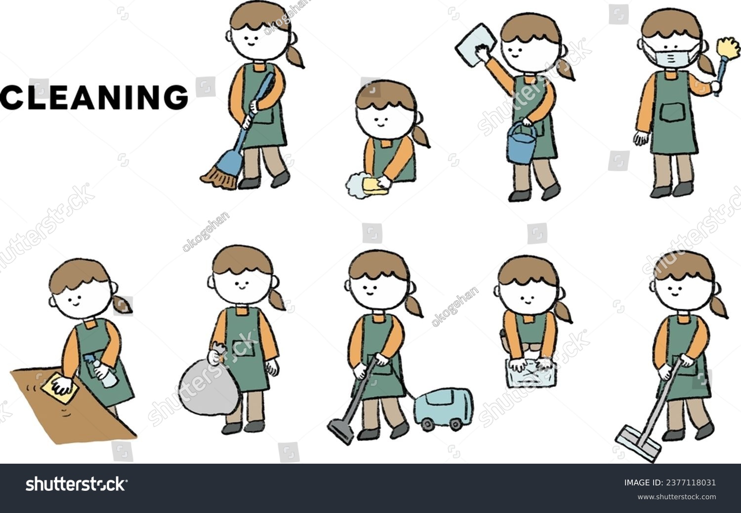 Cleaning woman pose cute handwritten set - Royalty Free Stock Vector ...