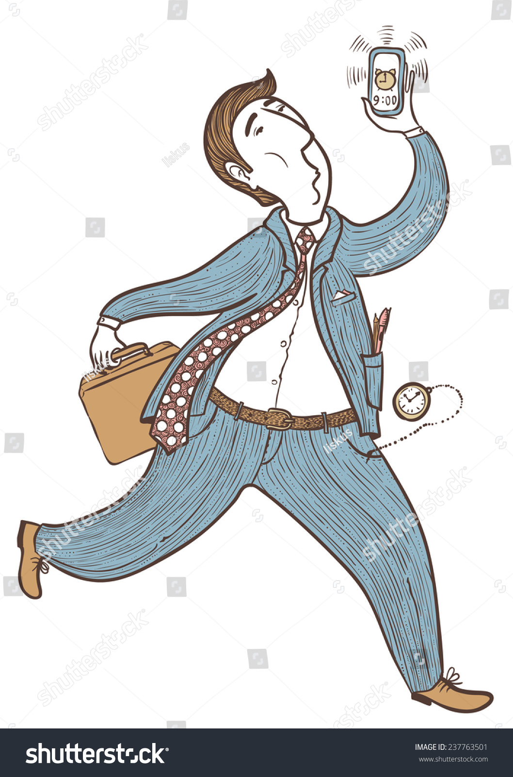 Doodle businessman late for work, hand-drawing - Royalty Free Stock ...