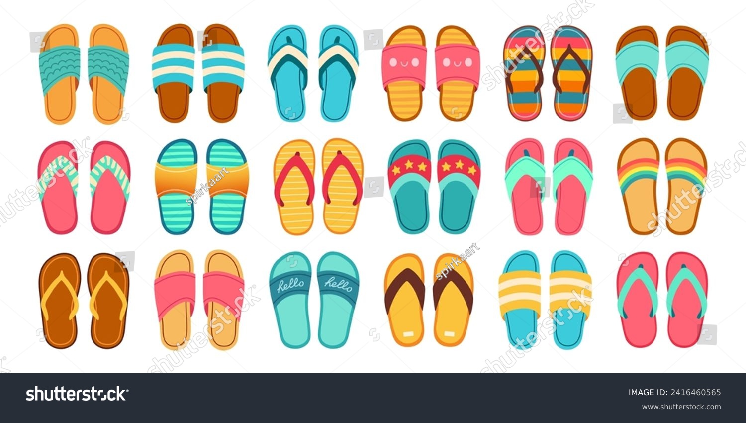 Summer Slippers Set Flip Flops Summer Shoes Royalty Free Stock
