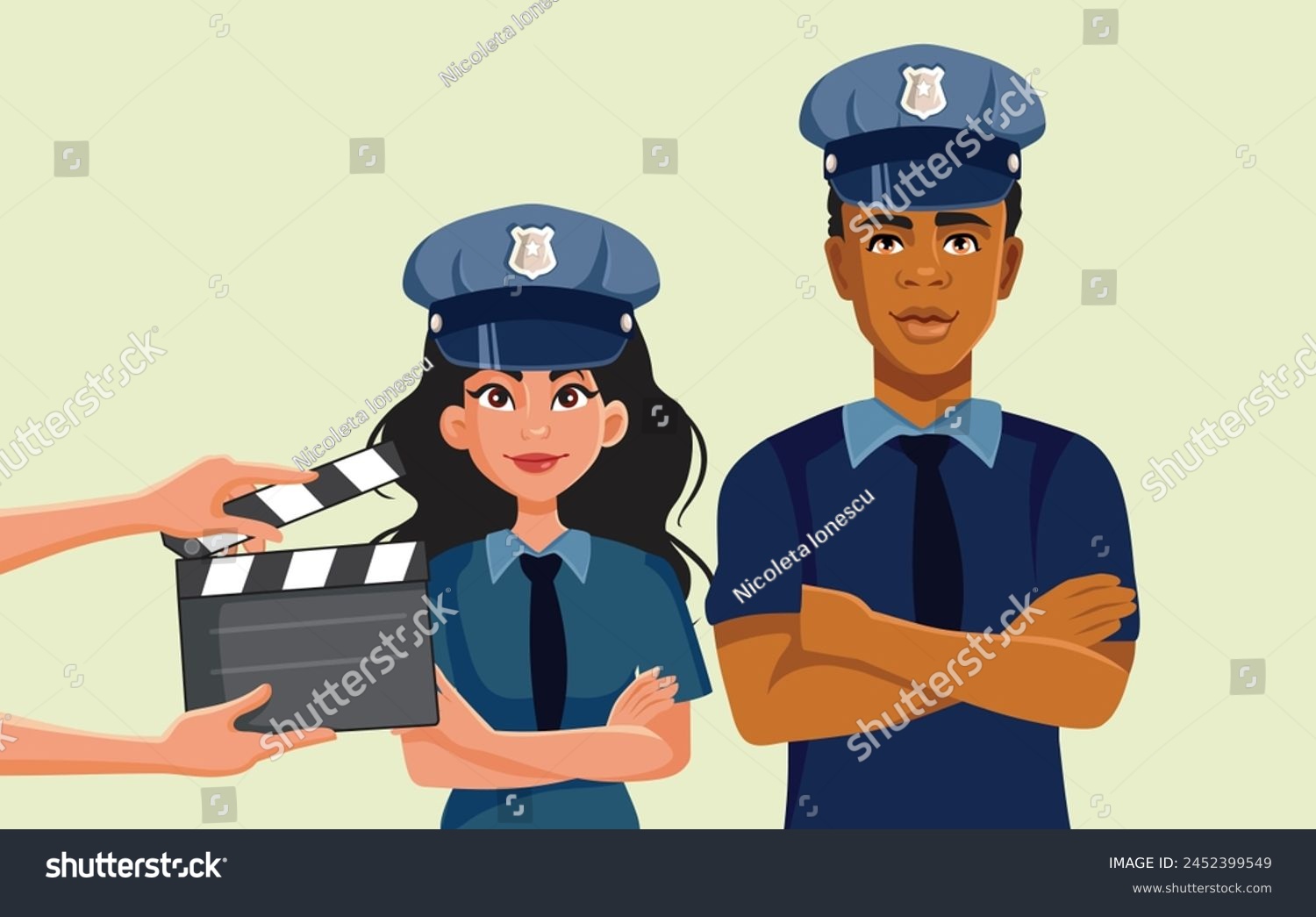 Actors Filming an Action Police Movie Vector - Royalty Free Stock ...