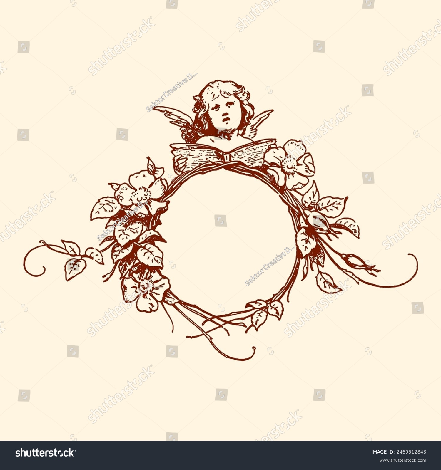 Baby Angel wings flower frame retro vintage art - Royalty Free Stock ...