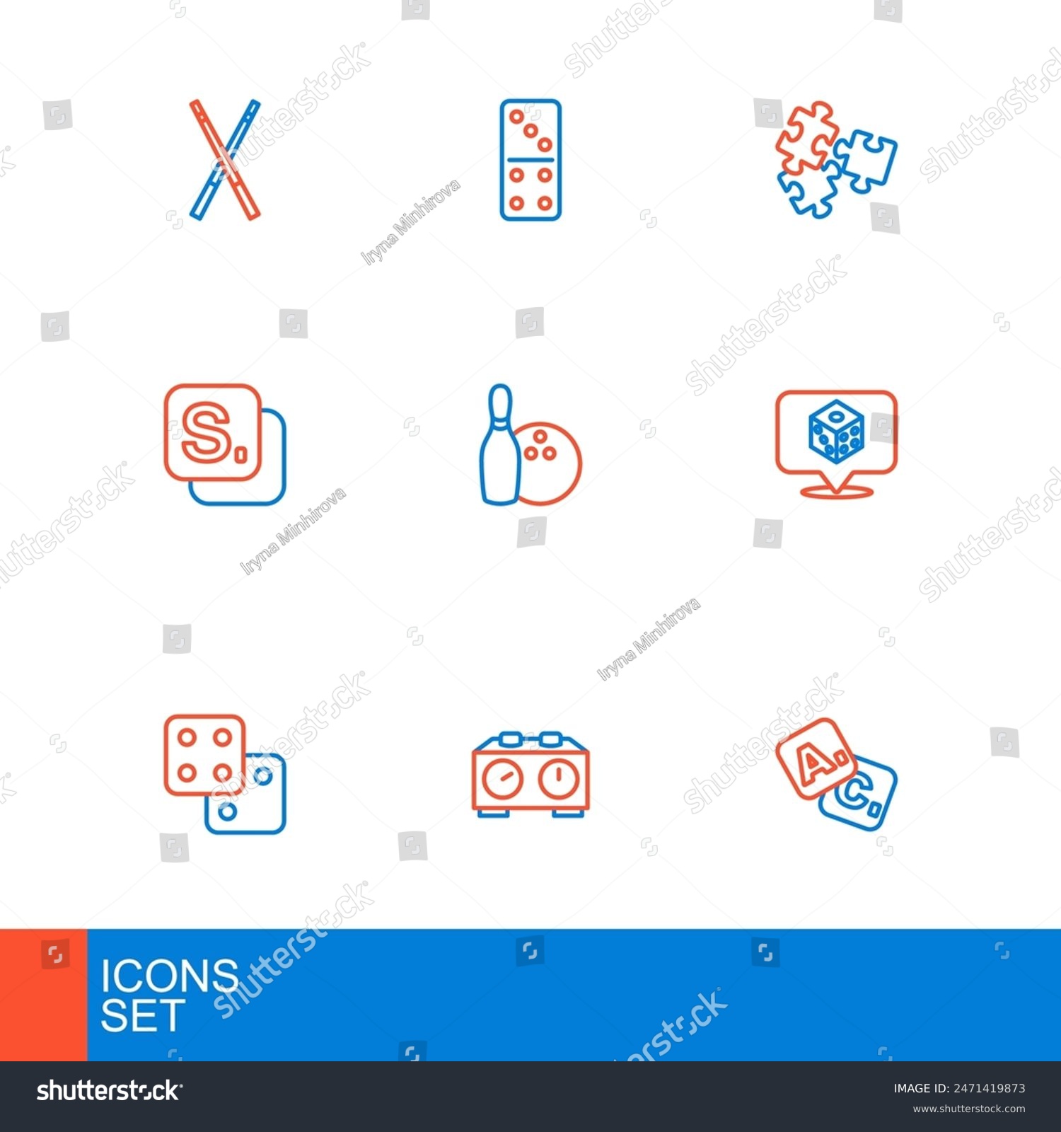 Set Line Bingo Time Chess Clock Game Dice Royalty Free Stock Vector 2471419873