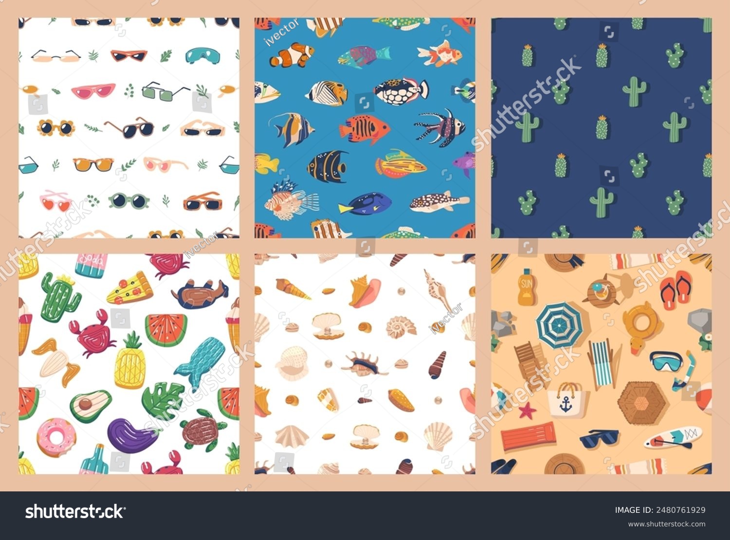 Collection Of Seamless Patterns Featuring Summer - Royalty Free Stock ...