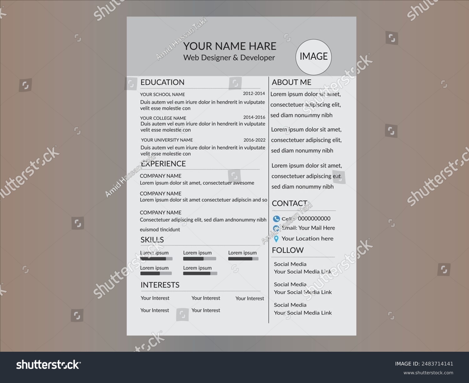 New Model Job Resume Curriculum Vitae CV - Royalty Free Stock Vector ...