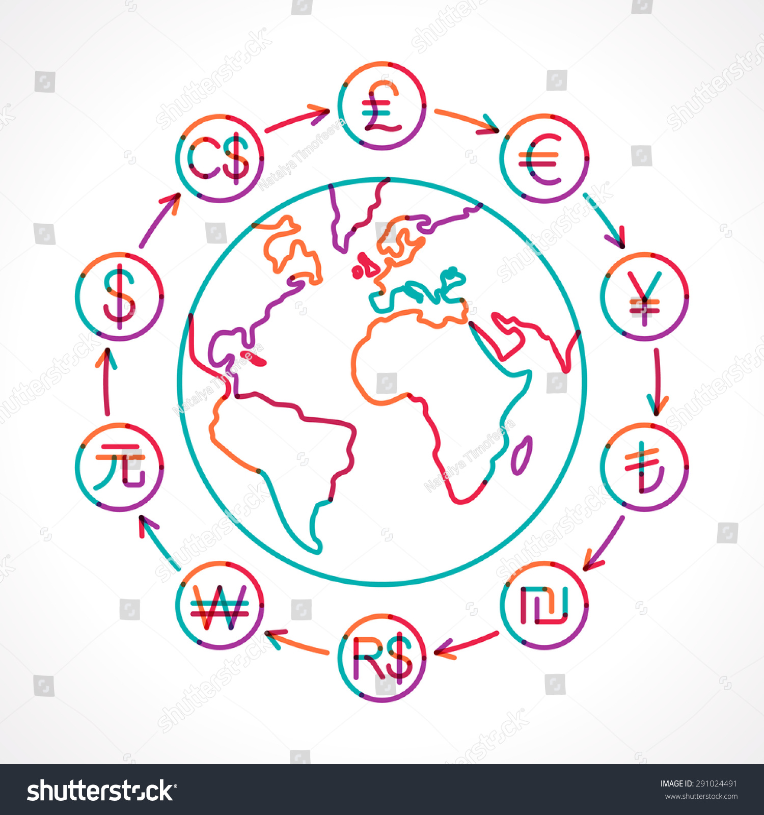Globe with money cycle symbol. Various - Royalty Free Stock Vector ...