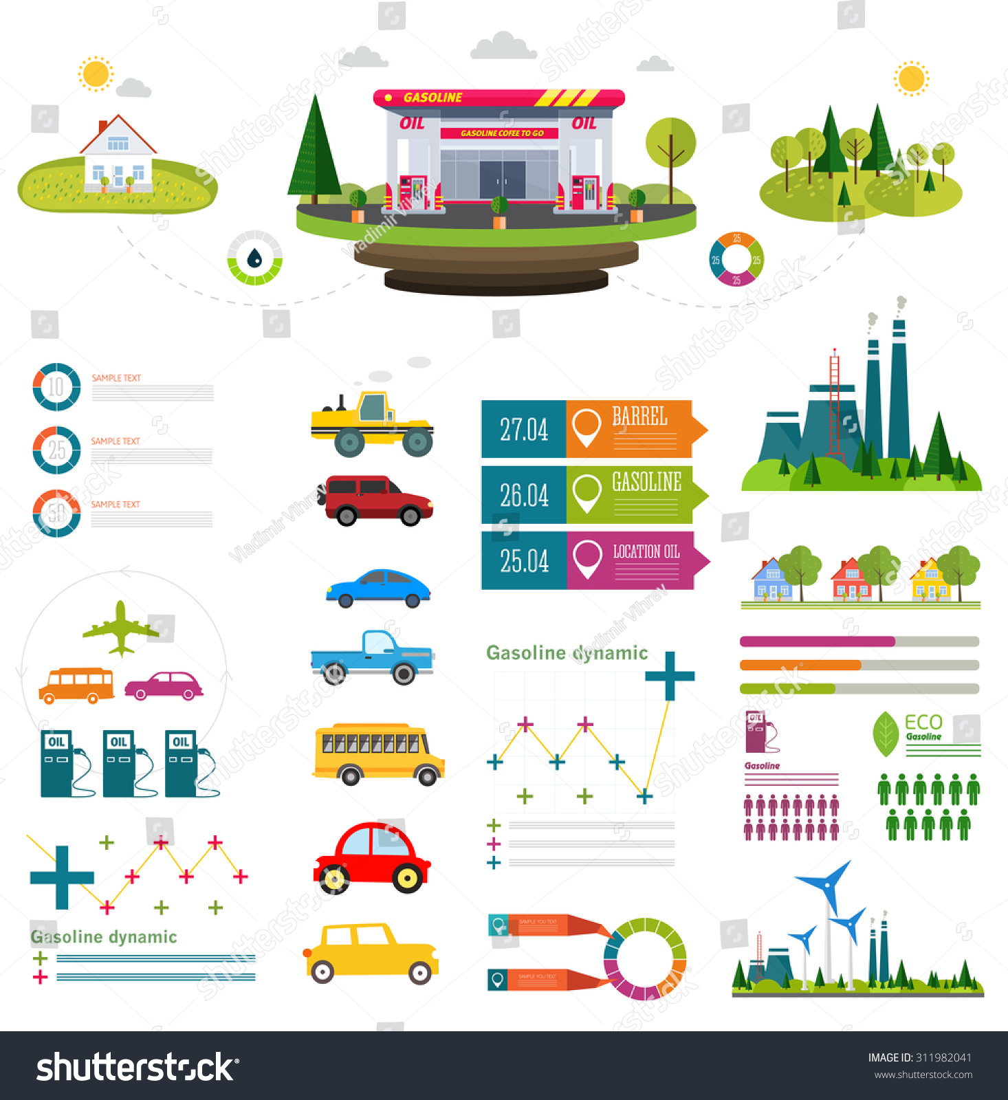 flat infographic gasoline station and plant - Royalty Free Stock Vector ...