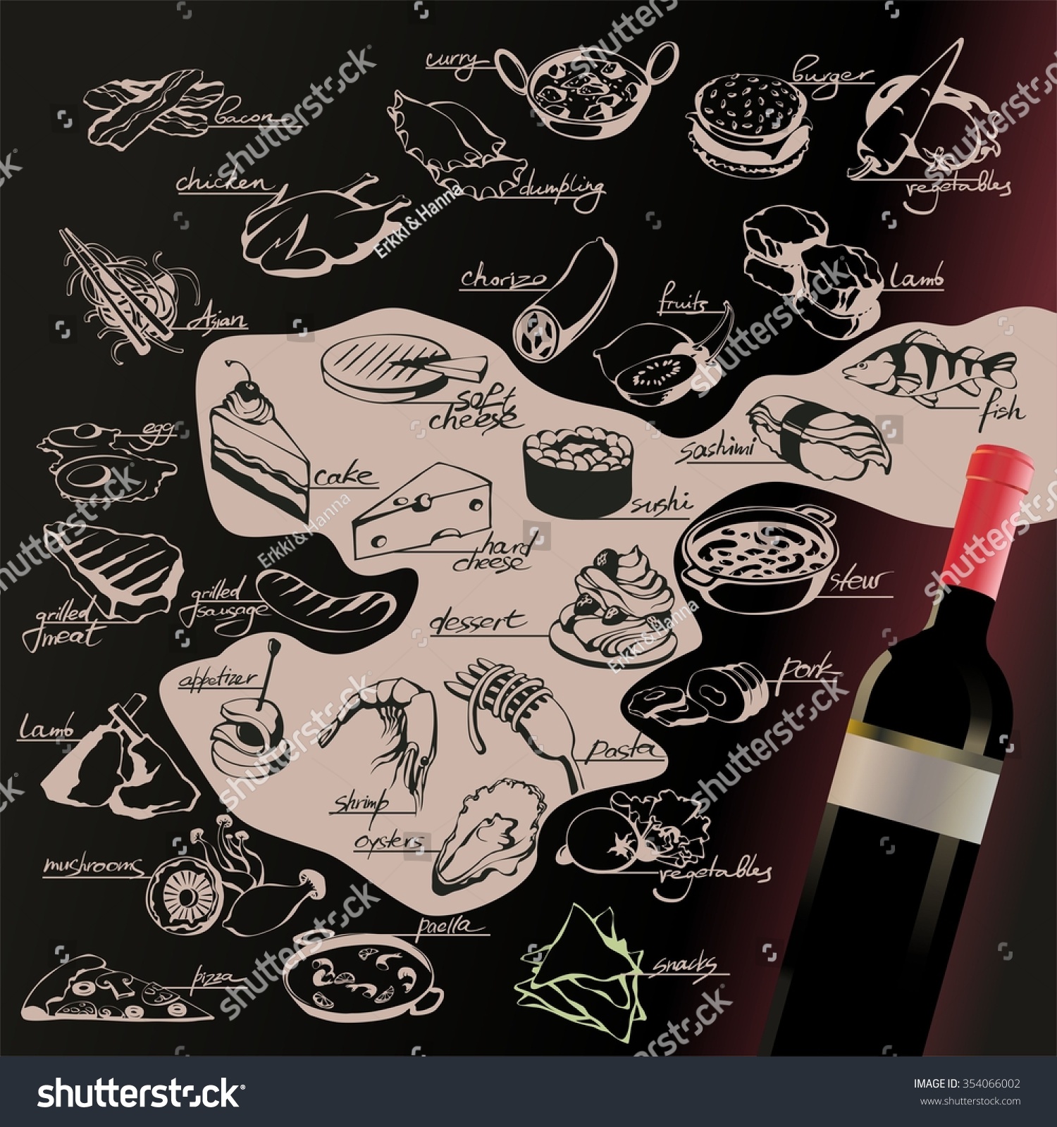 Food and wine pairing: vector symbols showing - Royalty Free Stock ...