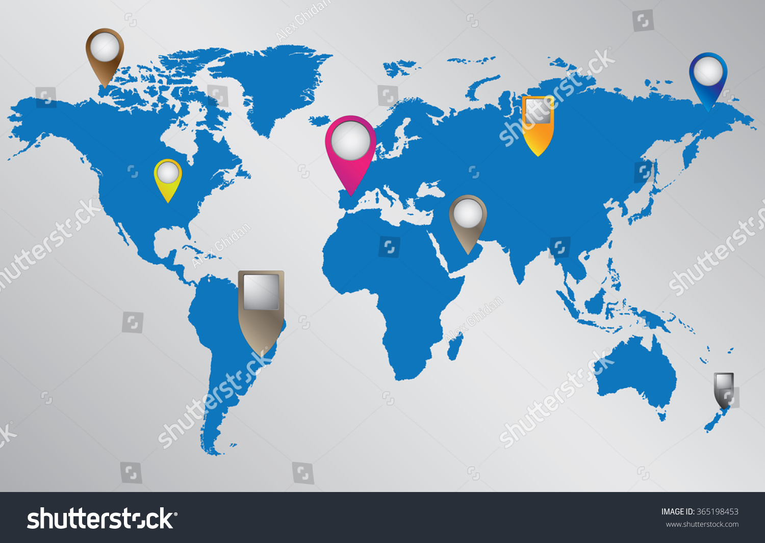 World map with location pointers illustrated on - Royalty Free Stock ...