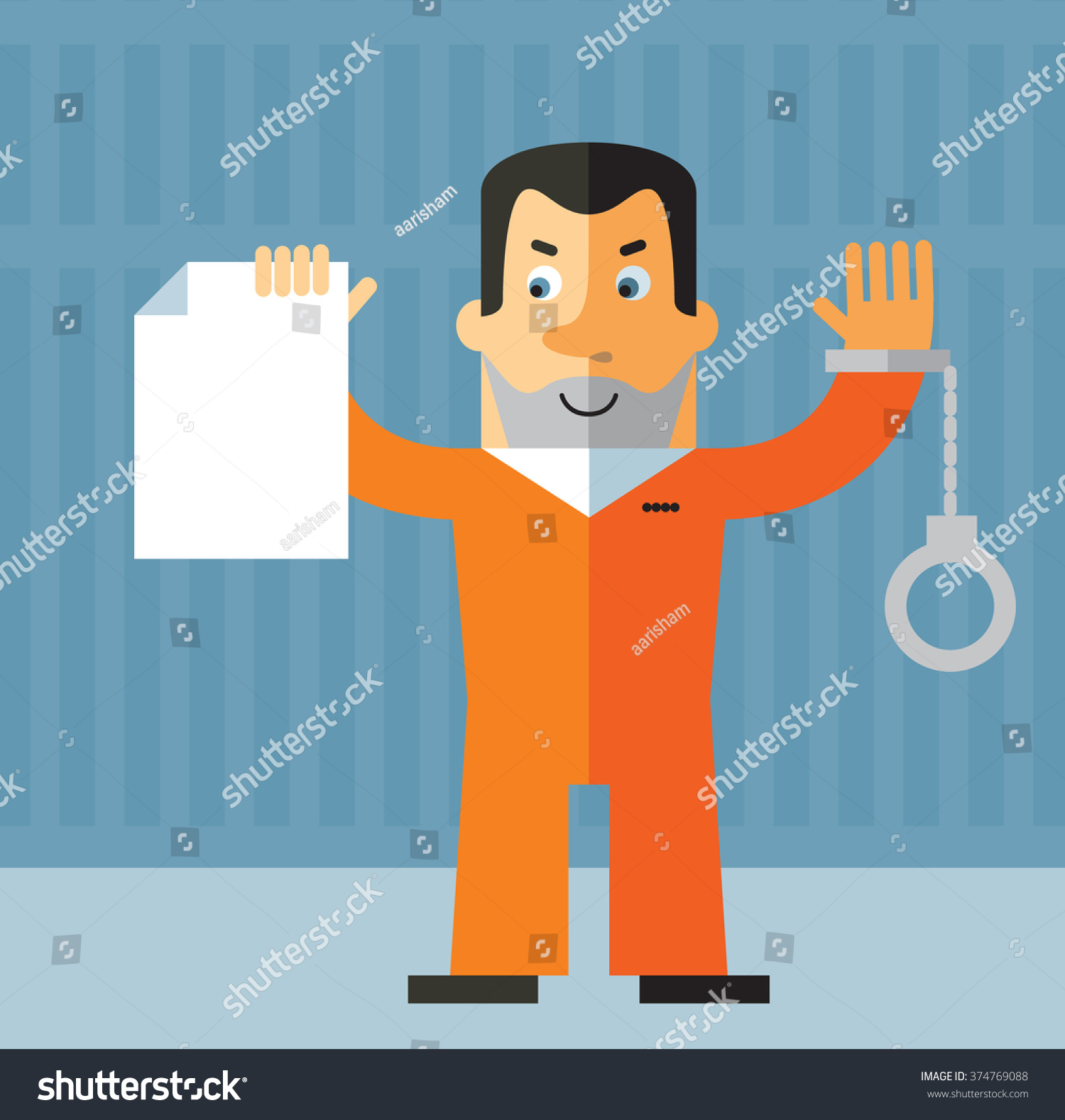 Prisoner holding blank sheet of paper. Flat - Royalty Free Stock Vector ...