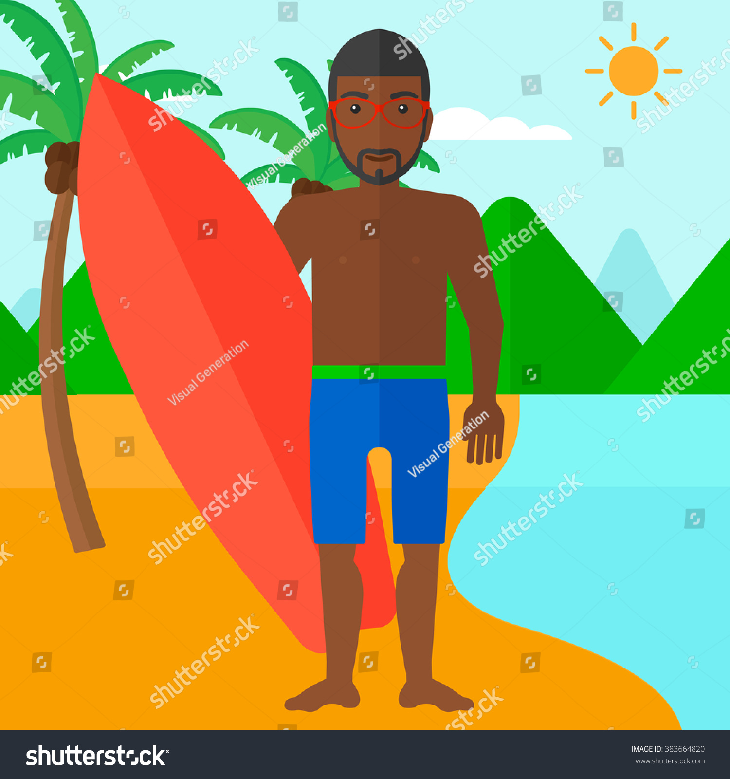 Surfer Holding Surfboard Royalty Free Stock Vector 383664820
