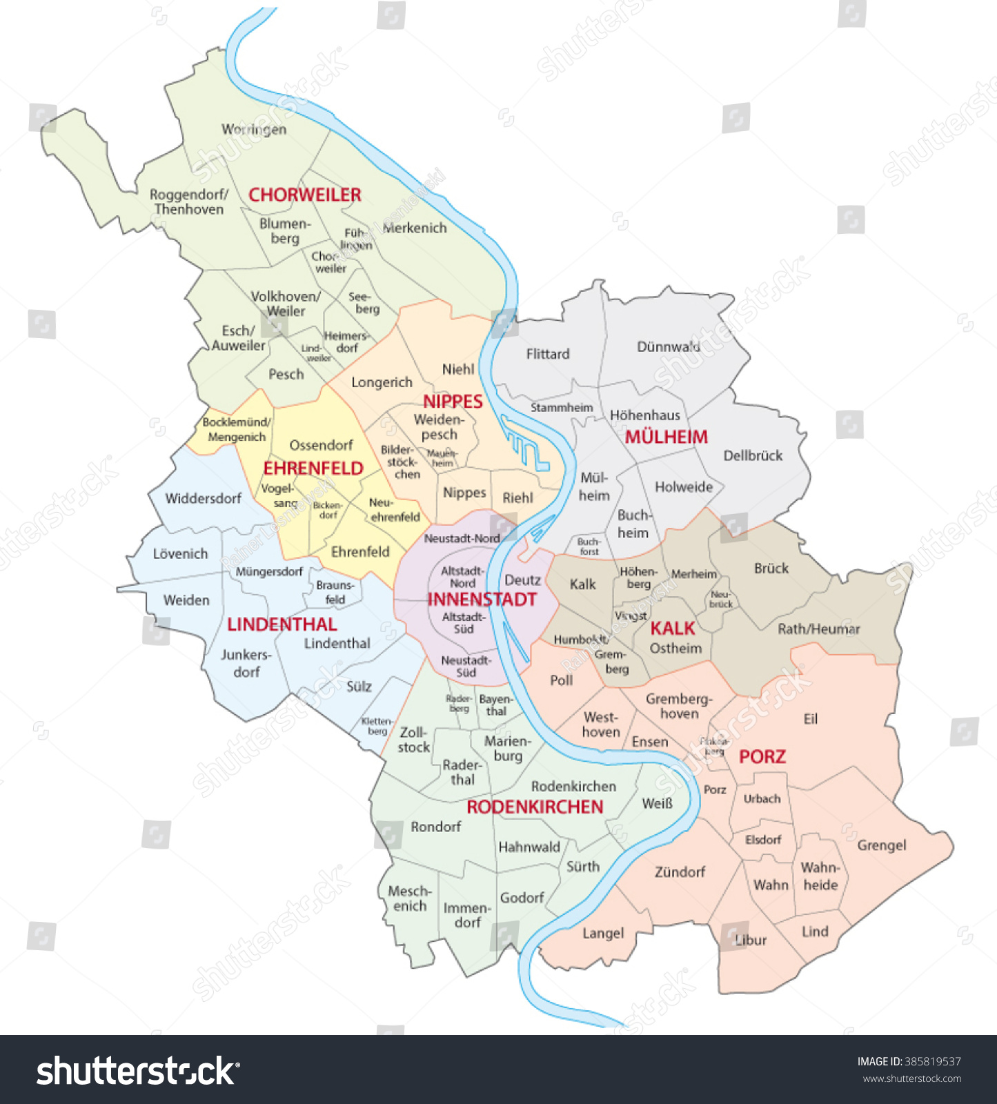 Cologne administrative map - Royalty Free Stock Vector 385819537 ...