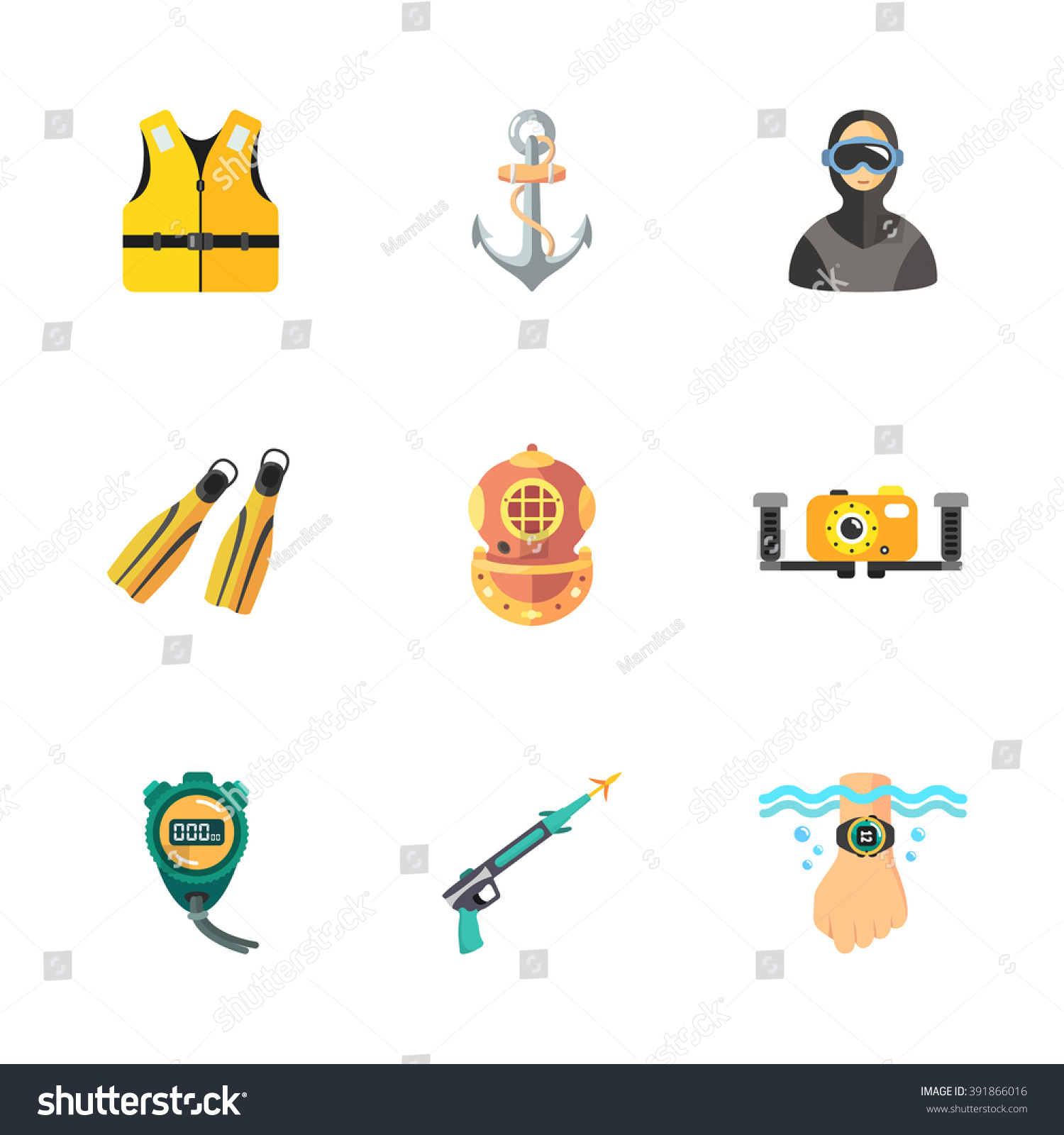 nine cute diving icons - Royalty Free Stock Vector 391866016 - Avopix.com