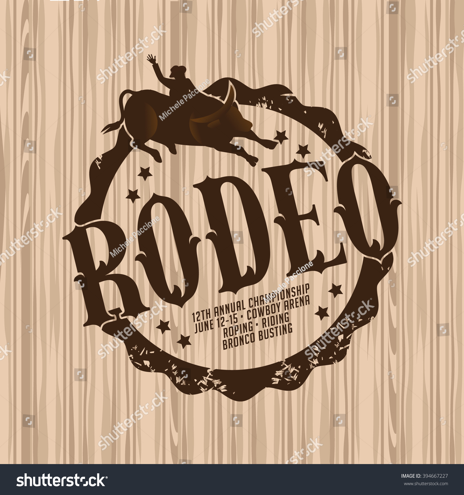 Rodeo brand on light wood background. EPS 10 - Royalty Free Stock ...