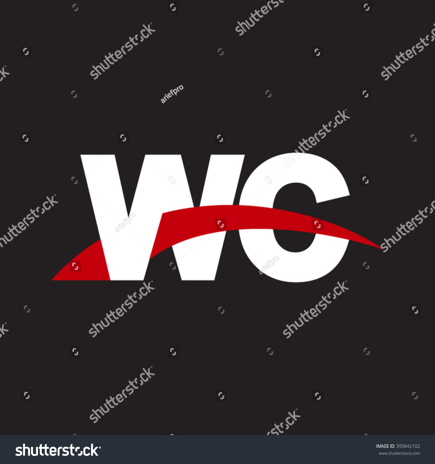 WC initial overlapping swoosh letter logo white - Royalty Free Stock ...