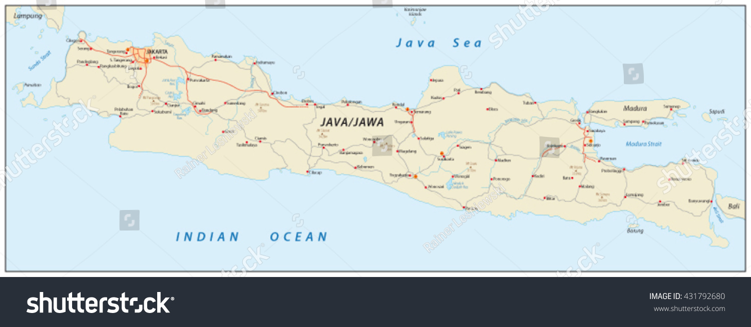 vector road map of the Indonesian island java - Royalty Free Stock ...