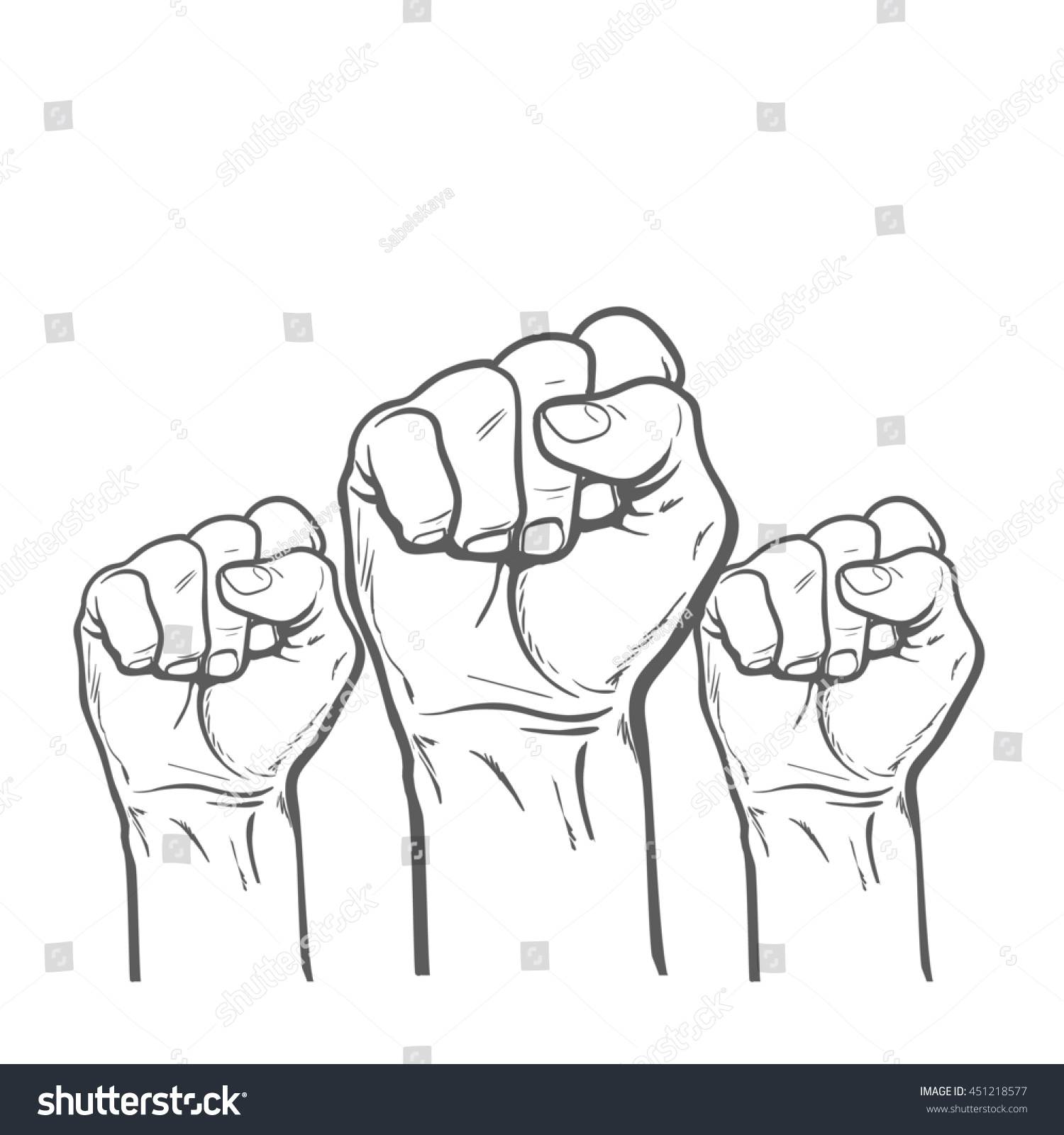 illustration sketch of three human hands raised - Royalty Free Stock ...