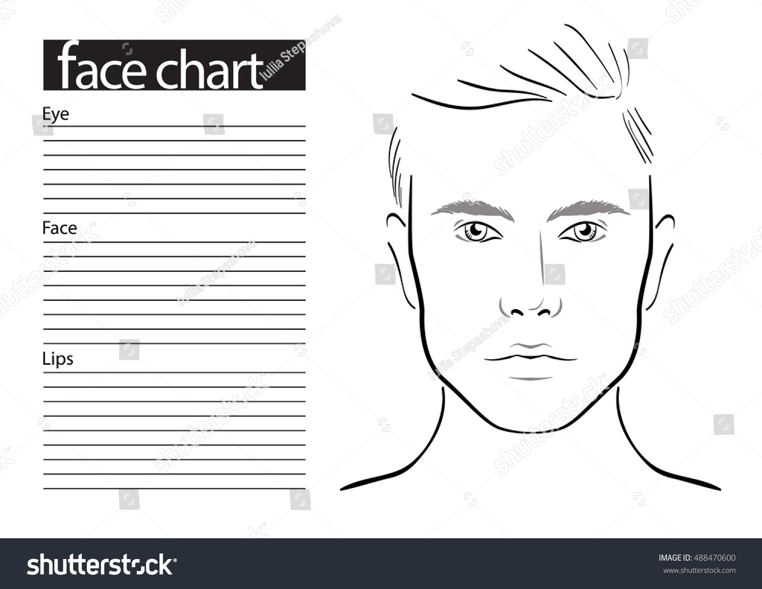 Men Face Chart Makeup Artist Blank Template Royalty Free Stock